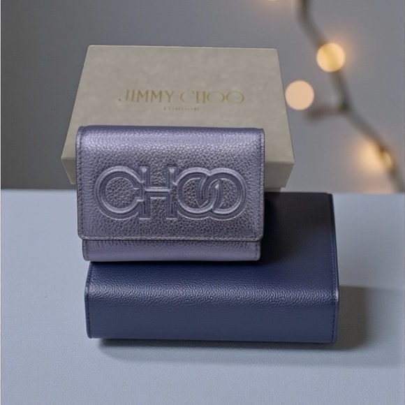 Jimmy Choo | Bags | Jimmy Choo Metallic Purple Leather Wallet Set All ...